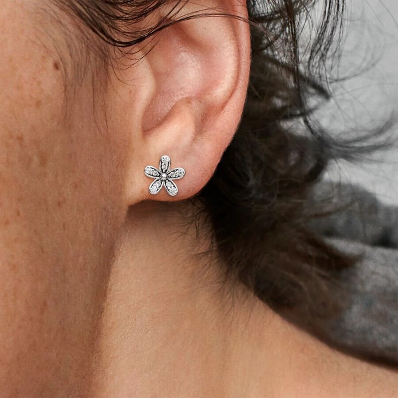 Pandora DAISY FLOWER Earrings Genuine ALE Silver Original Gft box Stud